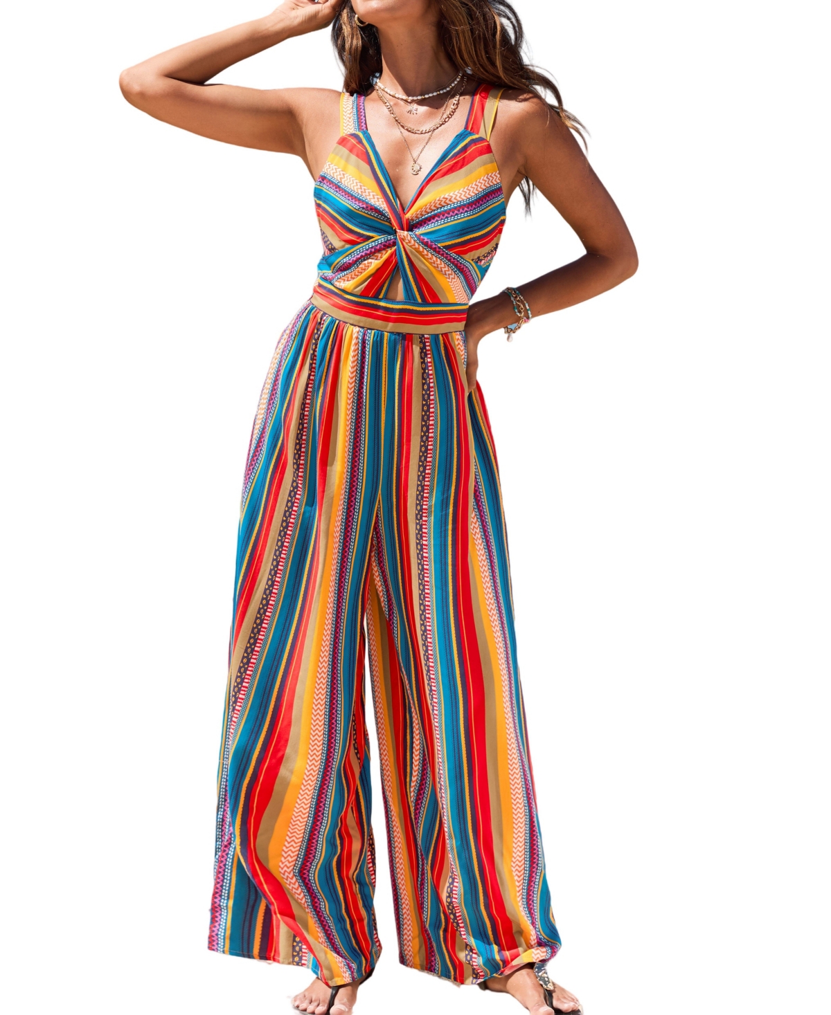 Click here for Cupshe Womens Bold Beat Striped Jumpsuit - Orange prices
