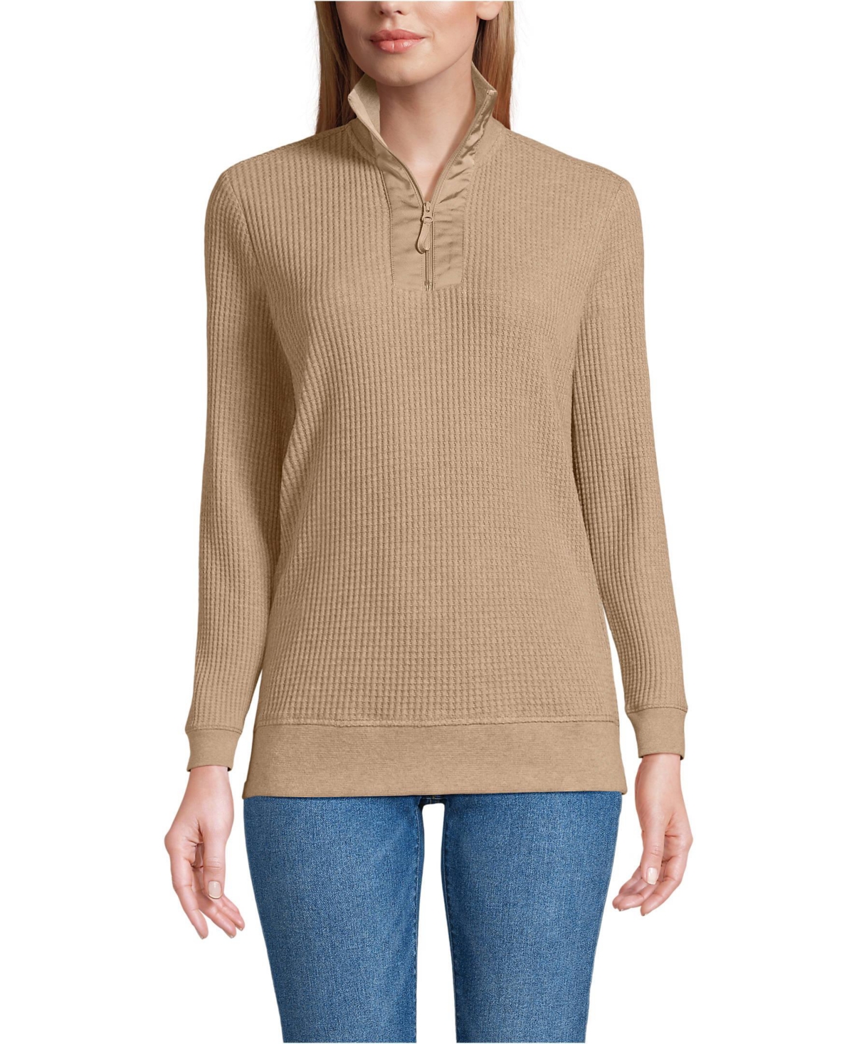 Click here for Lands End Womens Long Sleeve Waffle Quarter Zip Pu... prices