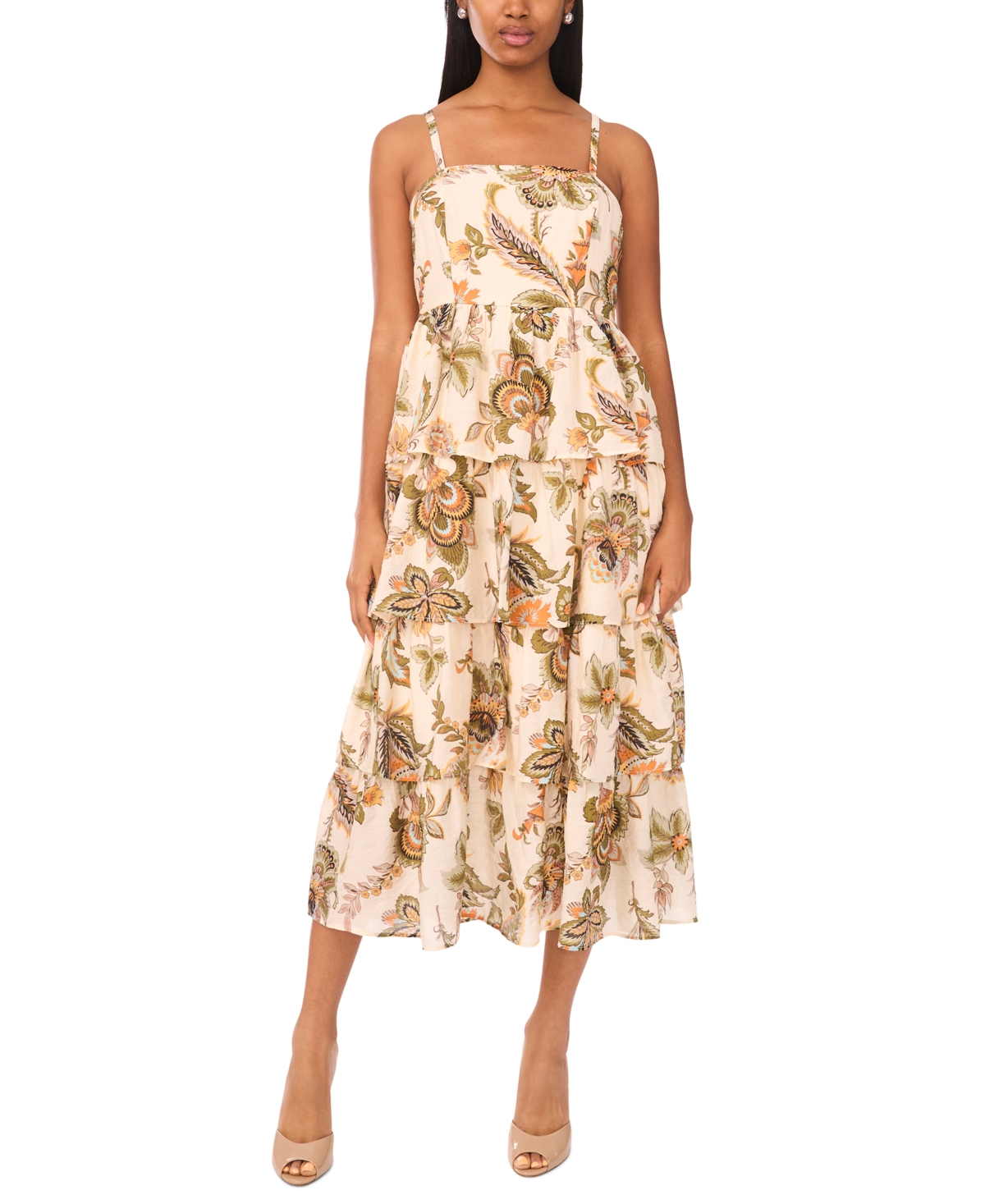 Click here for Msk Womens Sleeveless Tiered Midi Dress - Olive mu... prices
