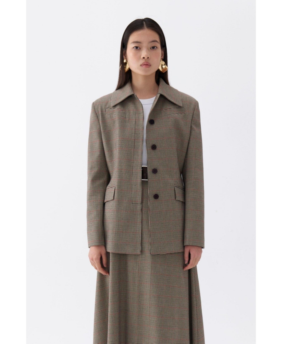 Click here for Nocturne Womens Plaid Padded Shoulder Jacket - Mul... prices