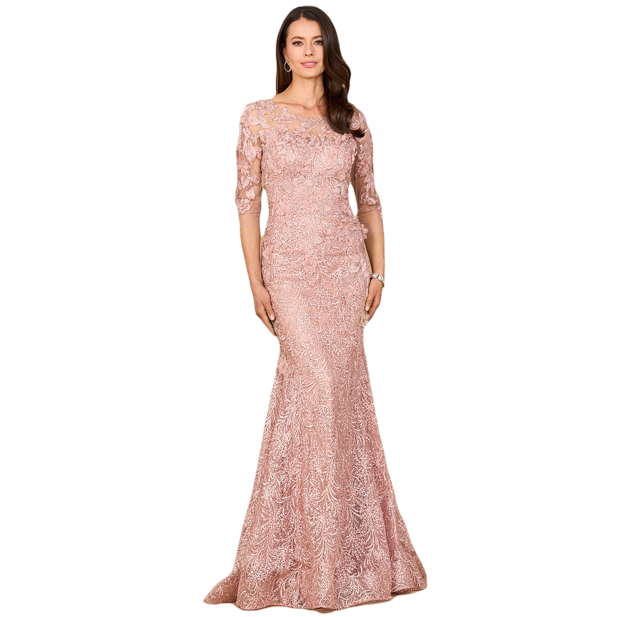 Click here for Lara Womens Short Sleeve Lace Mermaid Gown - Blush prices