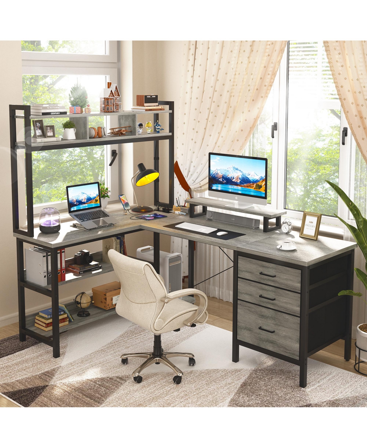 Click here for 59 W L-Shaped Computer Desk with Tall Hutch Corner... prices