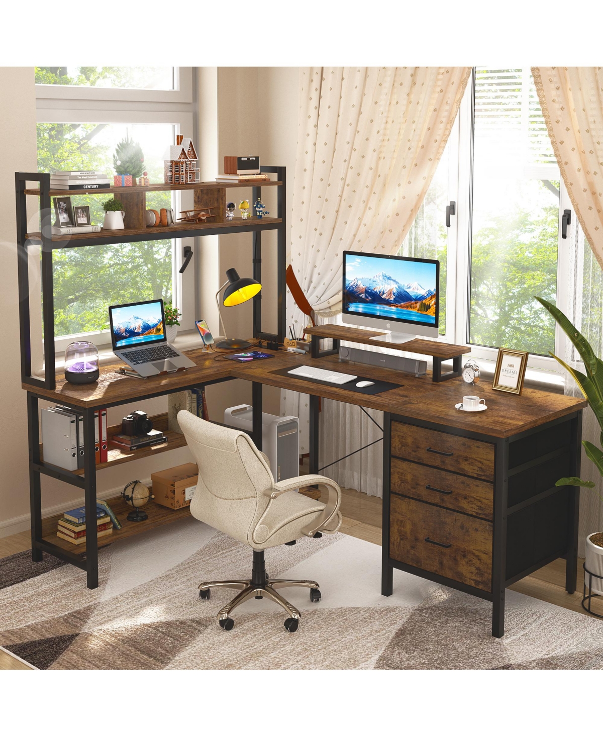 Click here for 59 W L-Shaped Computer Desk with Tall Hutch Corner... prices