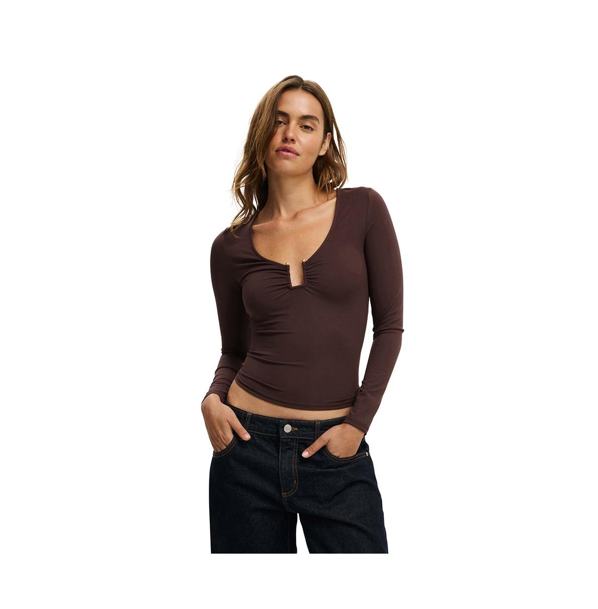 Click here for Cotton On Womens Steffi Trim Long Sleeve Top - Dar... prices
