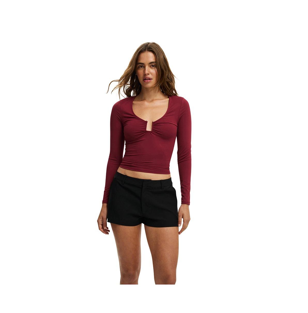 Click here for Cotton On Womens Steffi Trim Long Sleeve Top - Che... prices