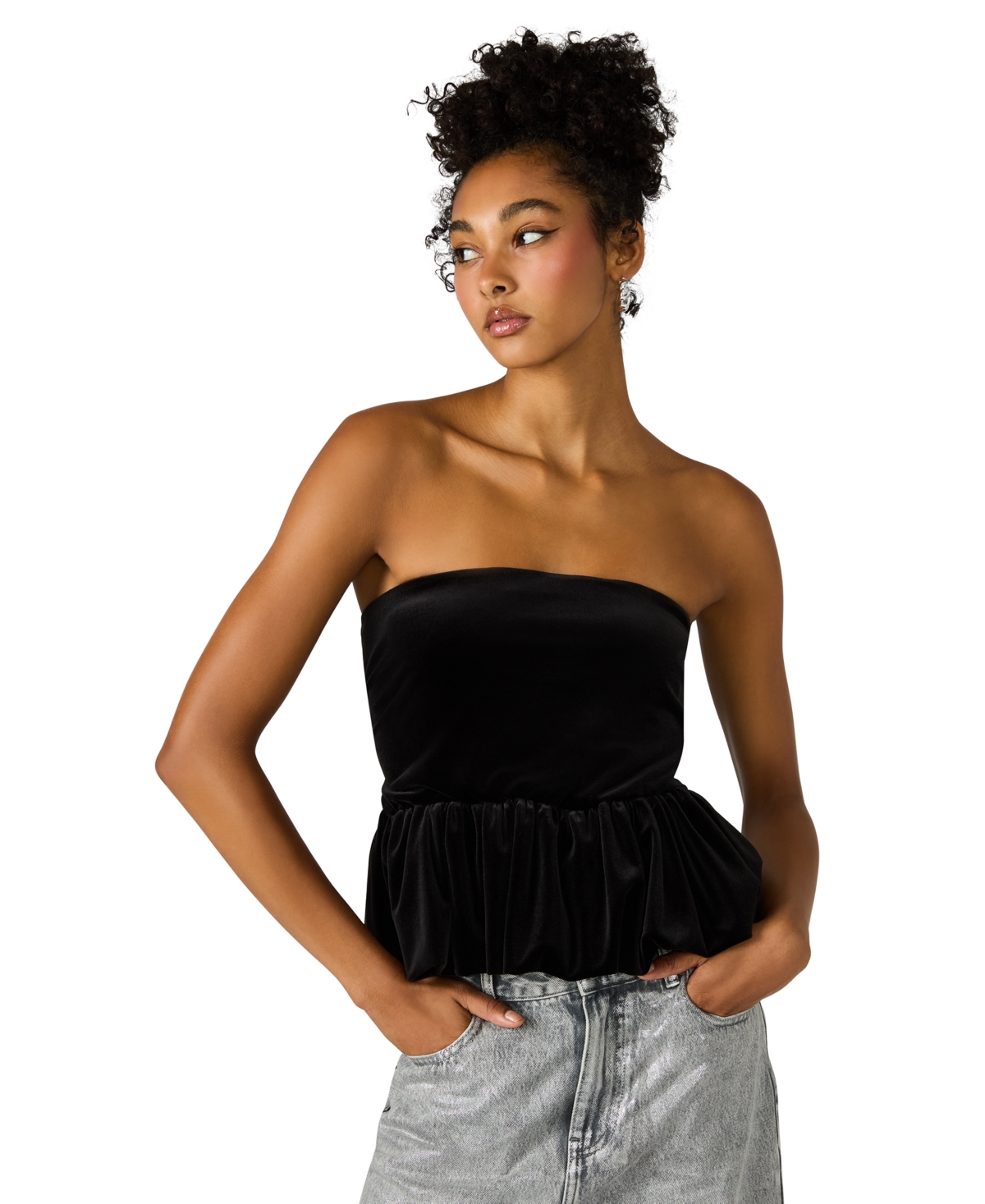 Click here for Steve Madden Womens Tessae Velvet Strapless Bubble... prices