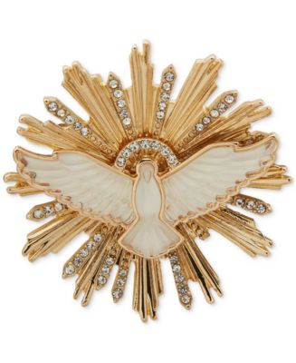 Anne Klein Crystal Imitation Pearl Gold-Tone Dove Pin - Macy's