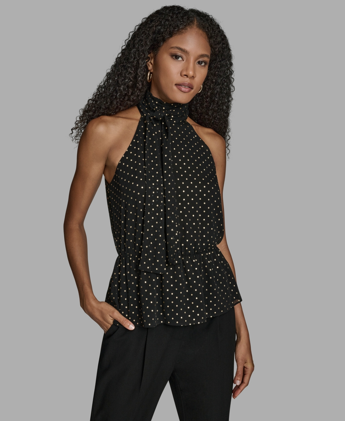 Click here for Bcbg Womens Polka Dot Print Halter Neck Blouse - B... prices