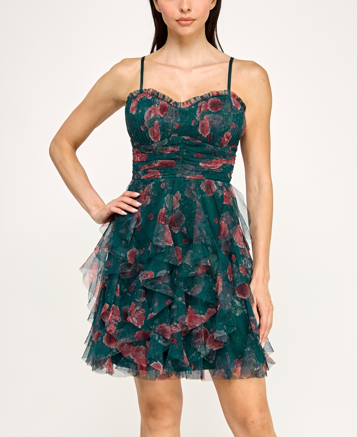 Click here for pear culture Womens Strapless Printed Mesh Dress -... prices
