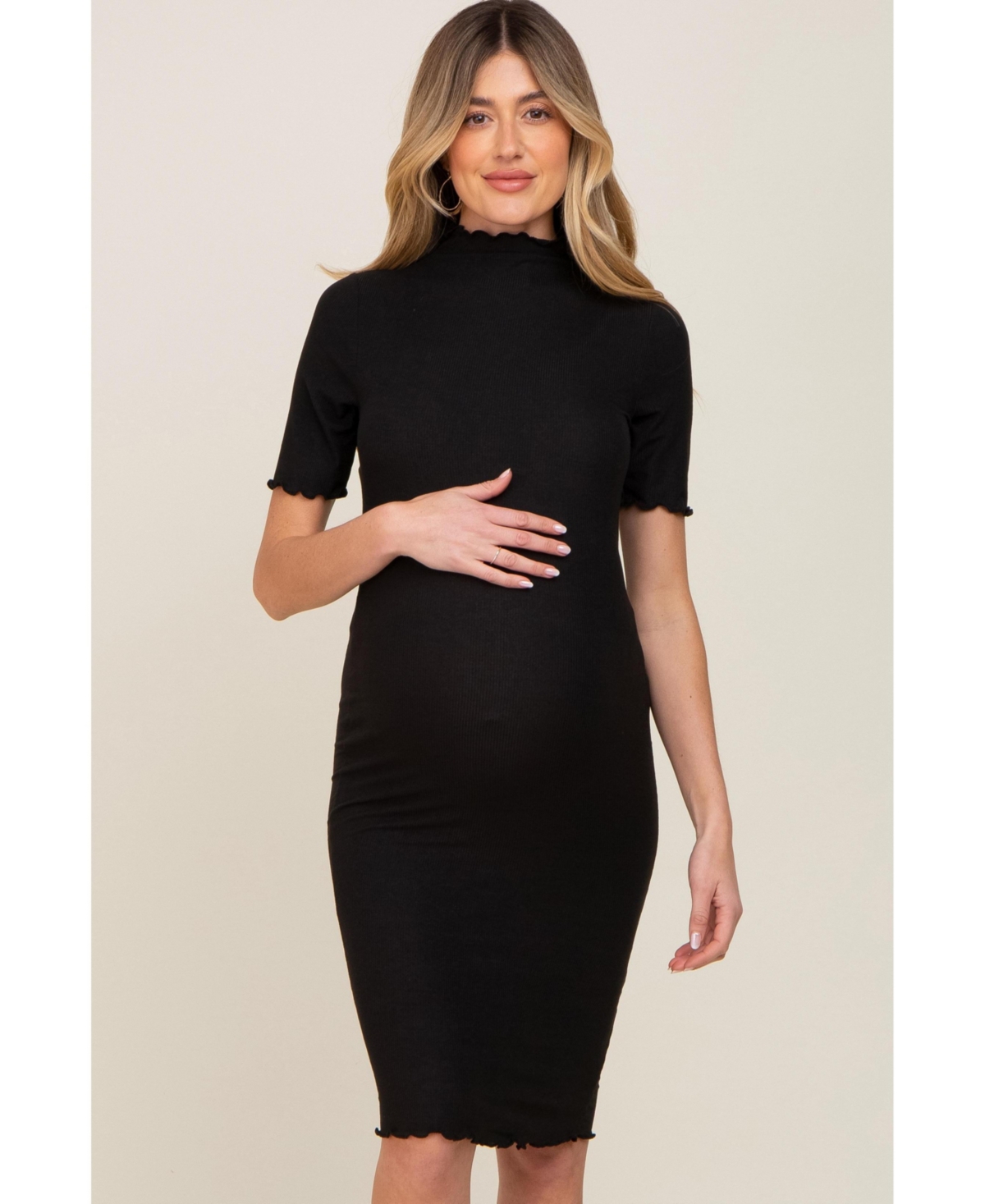 Click here for Pinkblush Maternity Black Ribbed Mock Neck Fitted... prices