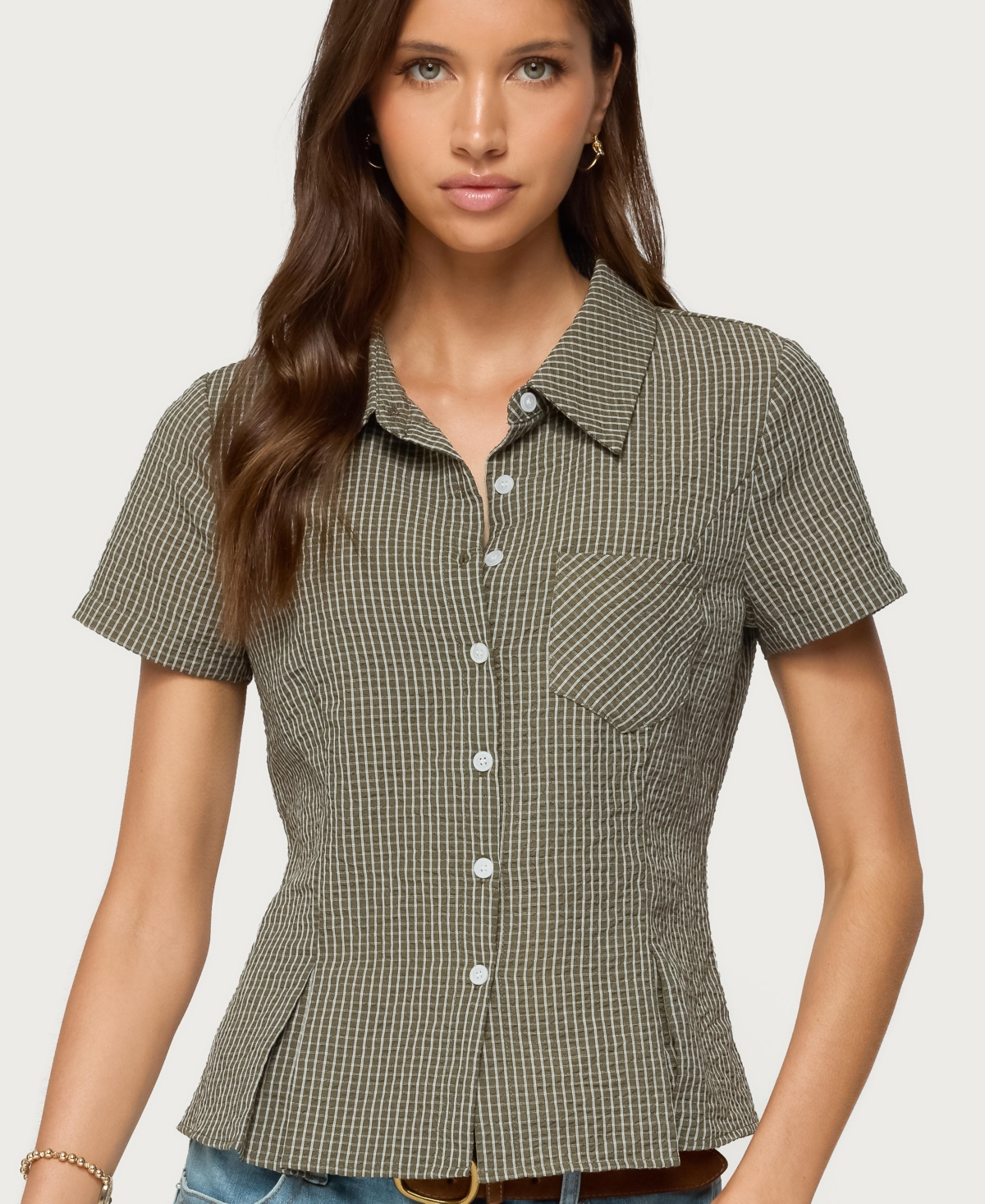 Click here for Edikted Womens Alisa Plaid Tailored Button Up Shir... prices