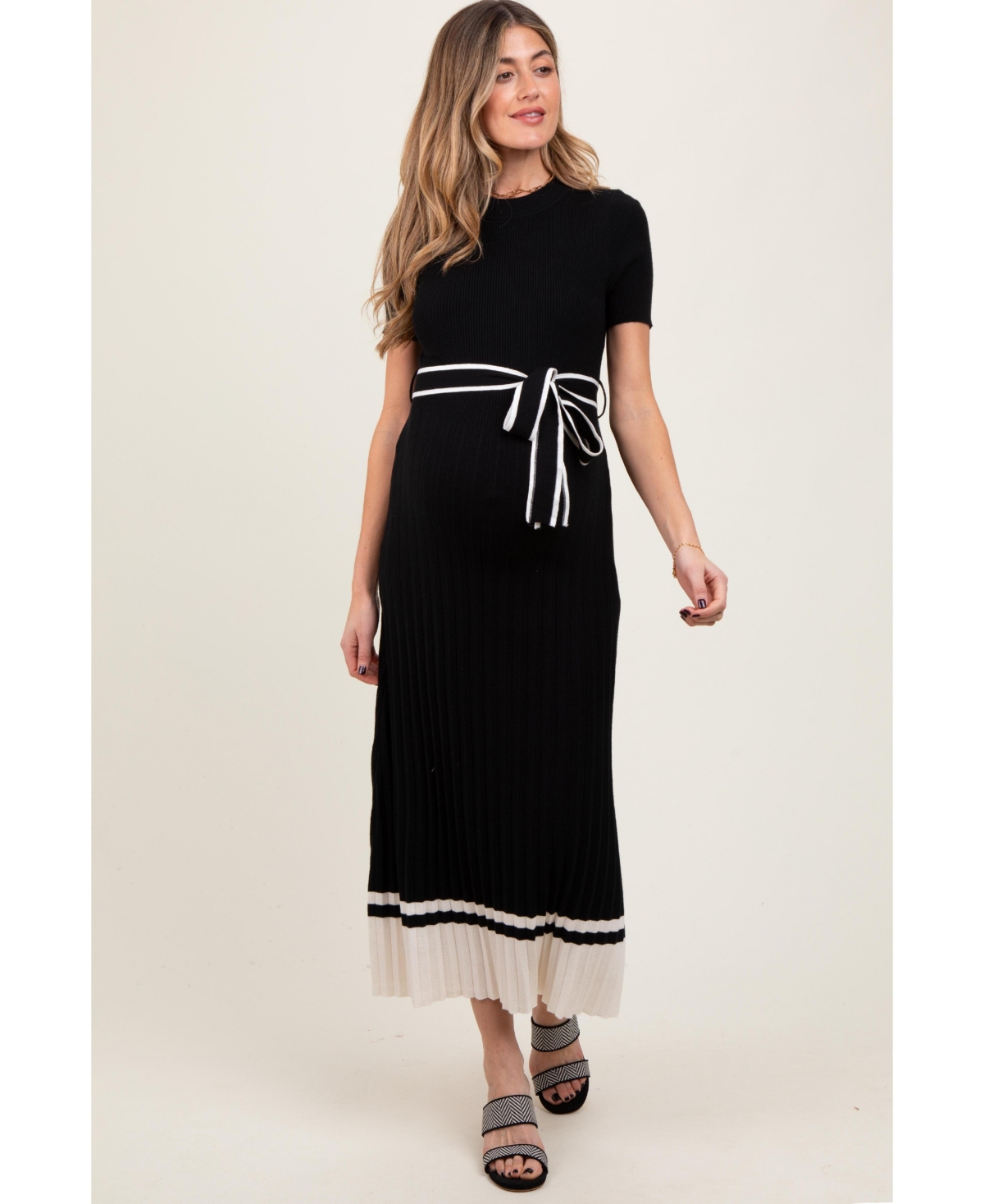 Click here for Pinkblush Maternity Black Ribbed Knit Pleated Midi... prices