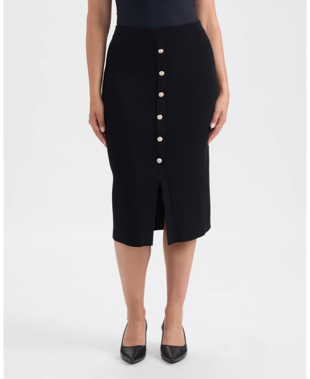 Click here for Ellen Tracy Womens Long Rib Knit Skirt with Button... prices