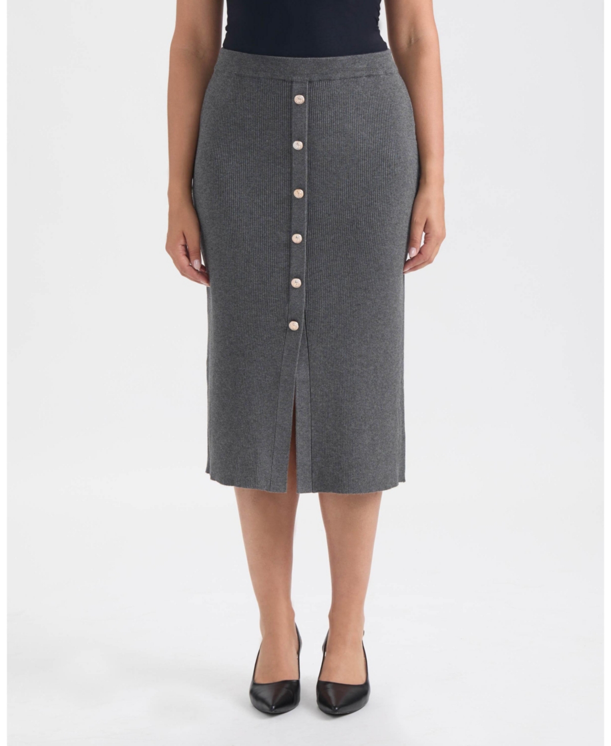 Click here for Ellen Tracy Womens Long Rib Knit Skirt with Button... prices