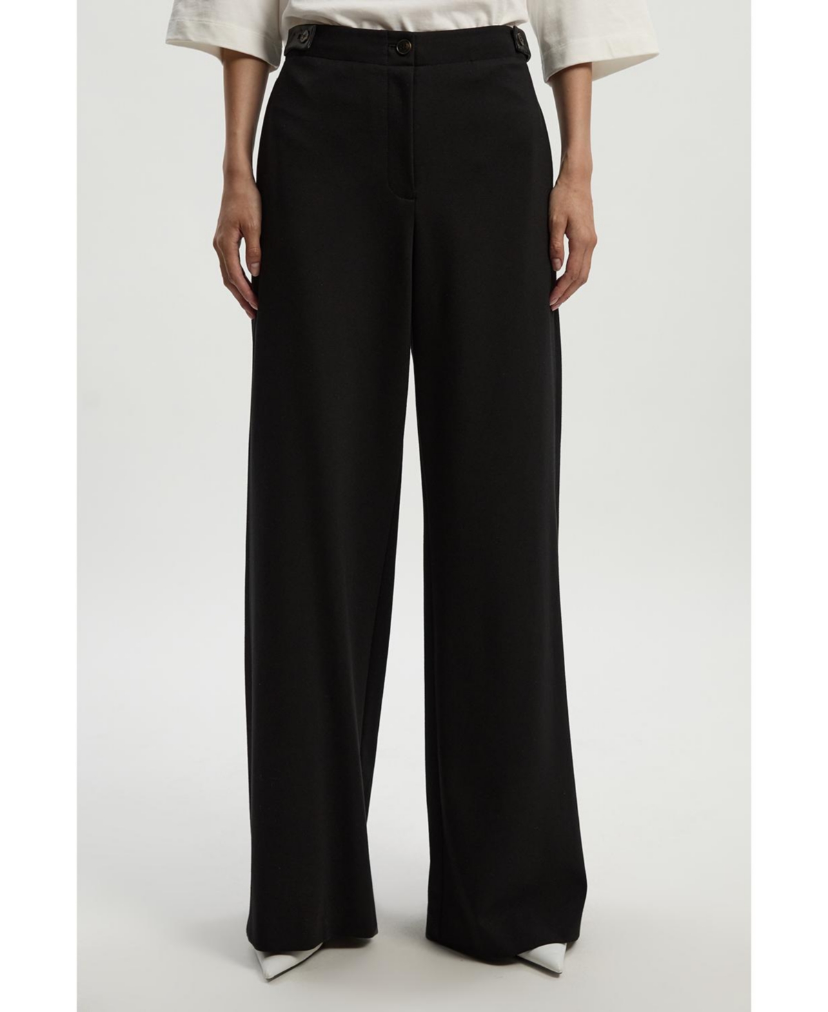 Click here for Karen Millen Womens Ponte Pu Wide Leg Pants. - Bla... prices