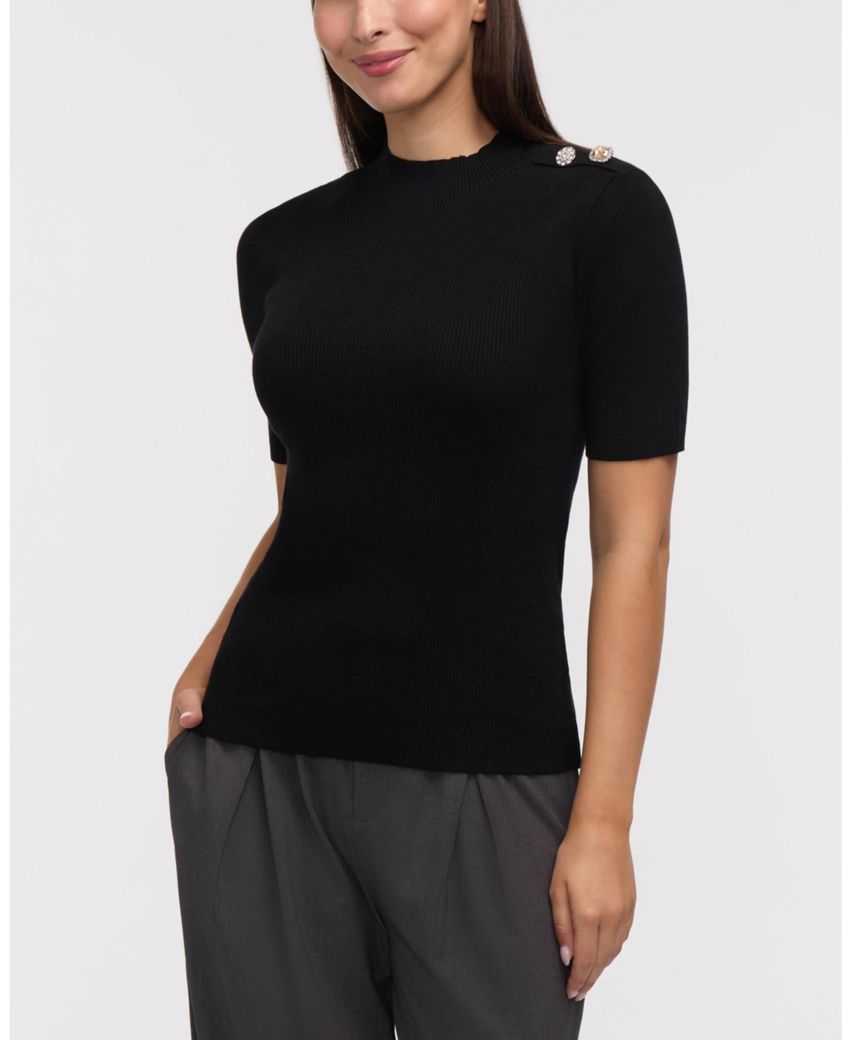 Click here for Ellen Tracy Womens Mock Neck Elbow Sleeve Rib Swea... prices