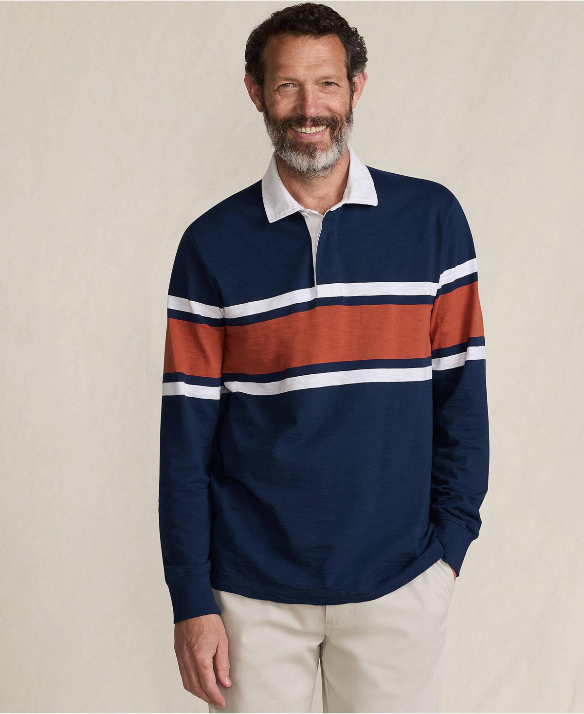 Click here for Lands End Mens Long Sleeve Textured Rugby Polo - D... prices