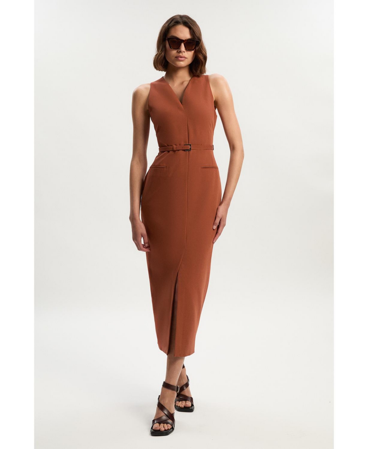 Click here for Karen Millen Womens Belted Pencil Maxi Dress - Rus... prices