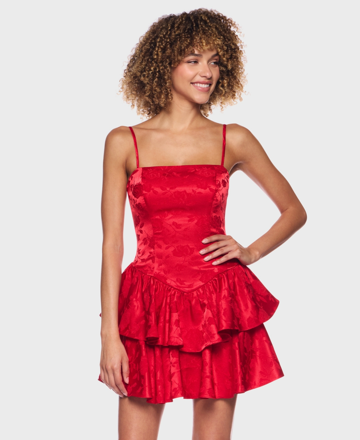 Click here for B Darlin Juniors Strapped Ruffle Layered Square Ne... prices