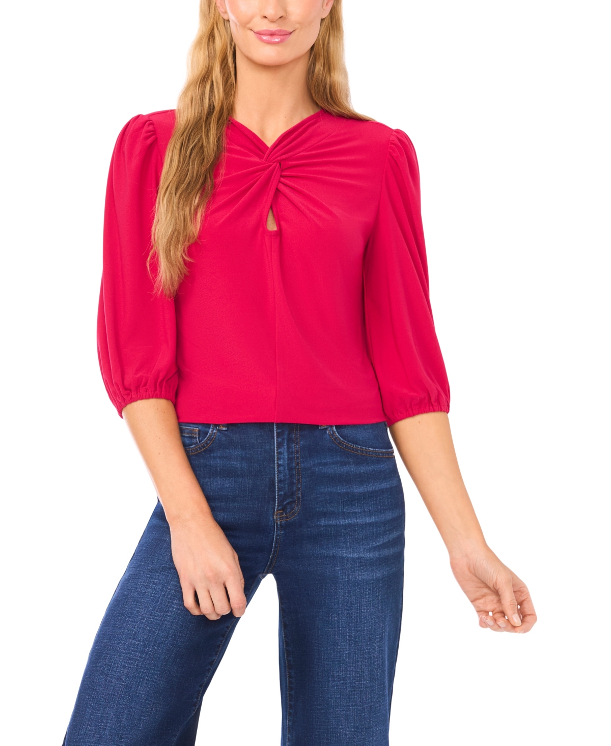 Click here for CeCe Womens Twist Keyhole Knit Top - Rose Cerise prices