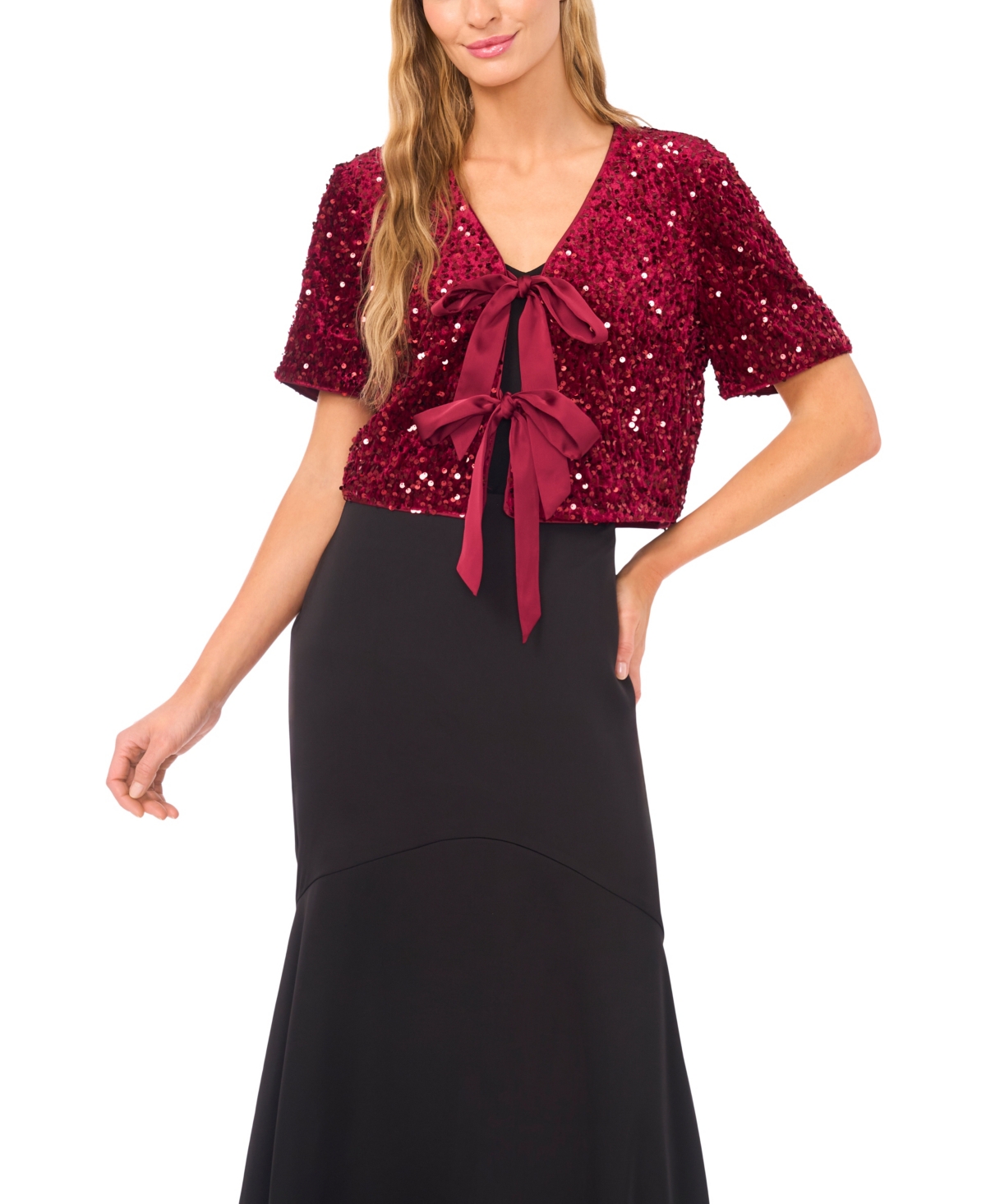 Click here for CeCe Womens Cropped Velvet Sequin Short Sleeve Top... prices