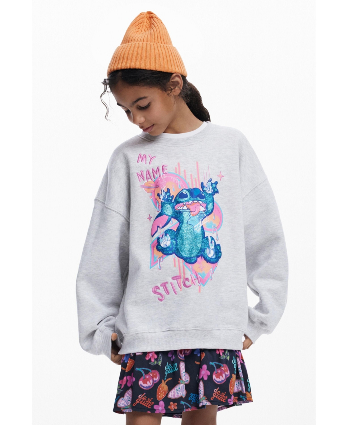 Click here for Desigual Girlss Stitch glitter sweatshirt - Light... prices