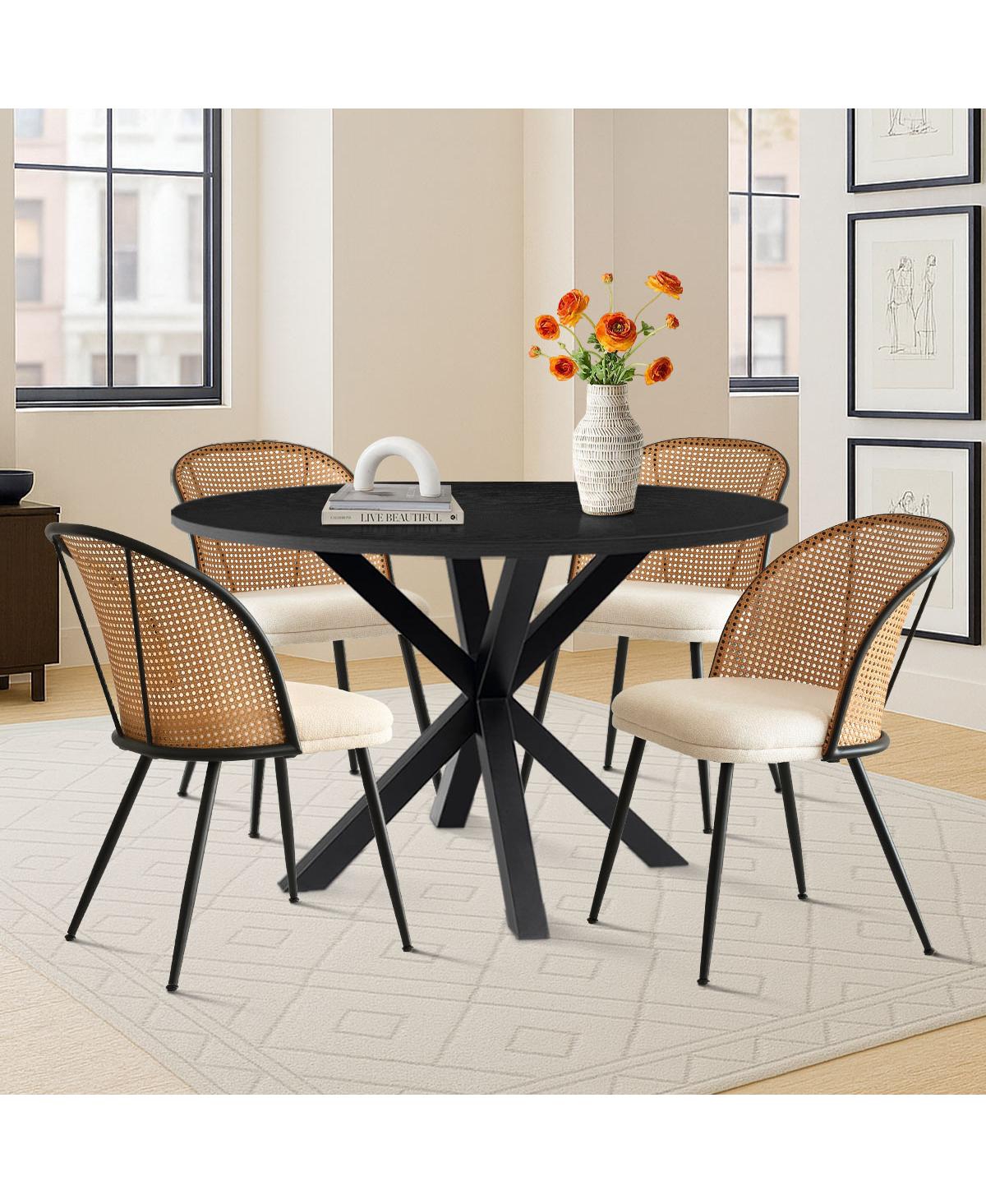 Click here for 5-Piece 39.4" Round Black Dining Table Set wi... prices
