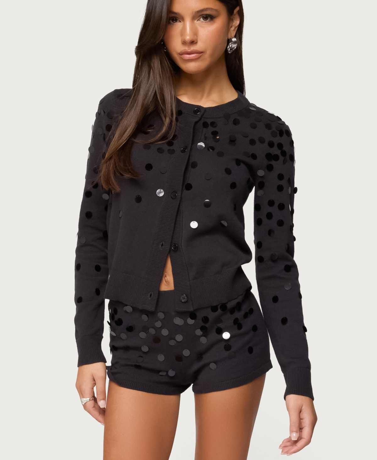 Click here for Edikted Womens Cierra Sequin Knit Cardigan - Dark-... prices