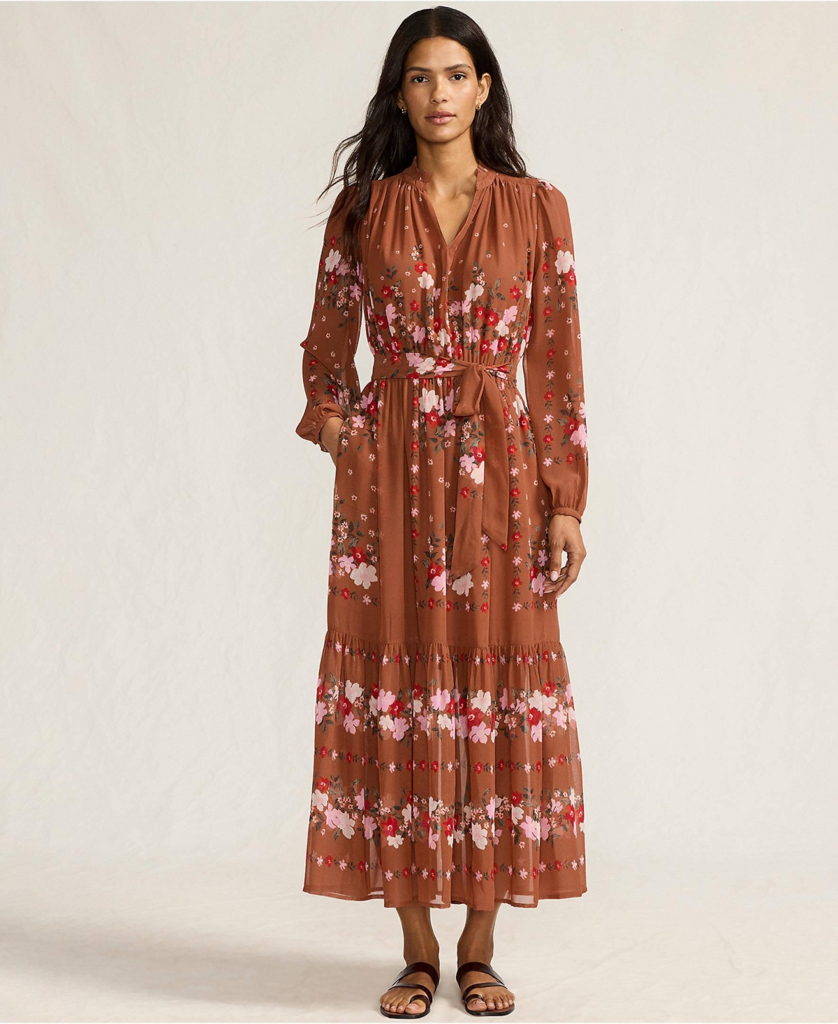Click here for Lands End Womens Chiffon Tiered Long Sleeve Maxi D... prices