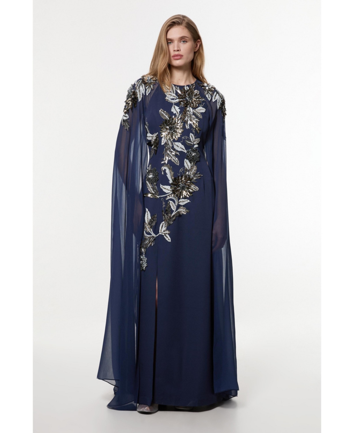 Click here for Karen Millen Womens Floral 3D Cape Sleeve Maxi Dre... prices