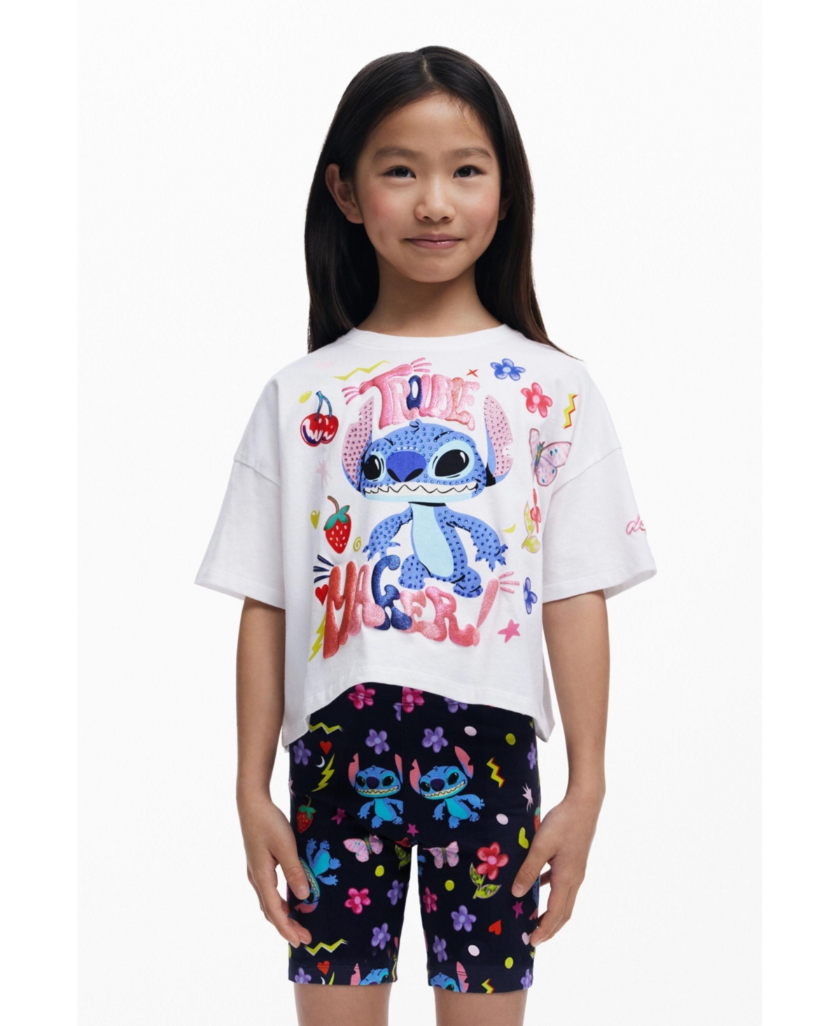 Click here for Desigual Girls Girlss Stitch cropped T-shirt - Whi... prices