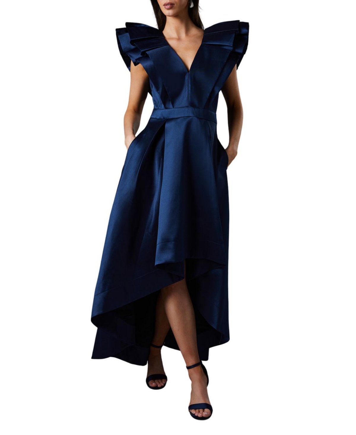 Click here for Coast Womens Frill Sleeve V-Neck Midi Dress - Navy prices