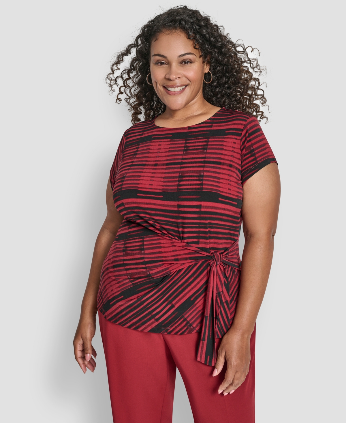 Click here for Dkny Plus Size Short Sleeve Waist Tie Top - Black... prices