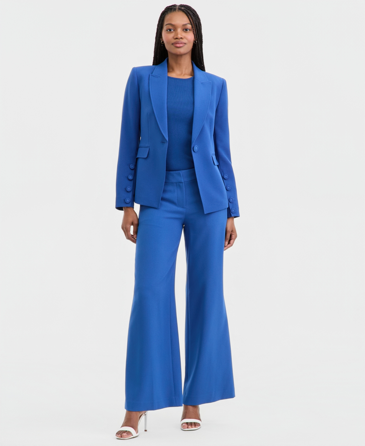 Tahari Asl Womens Mid-Rise Wide Leg Pants - Riverside Blue