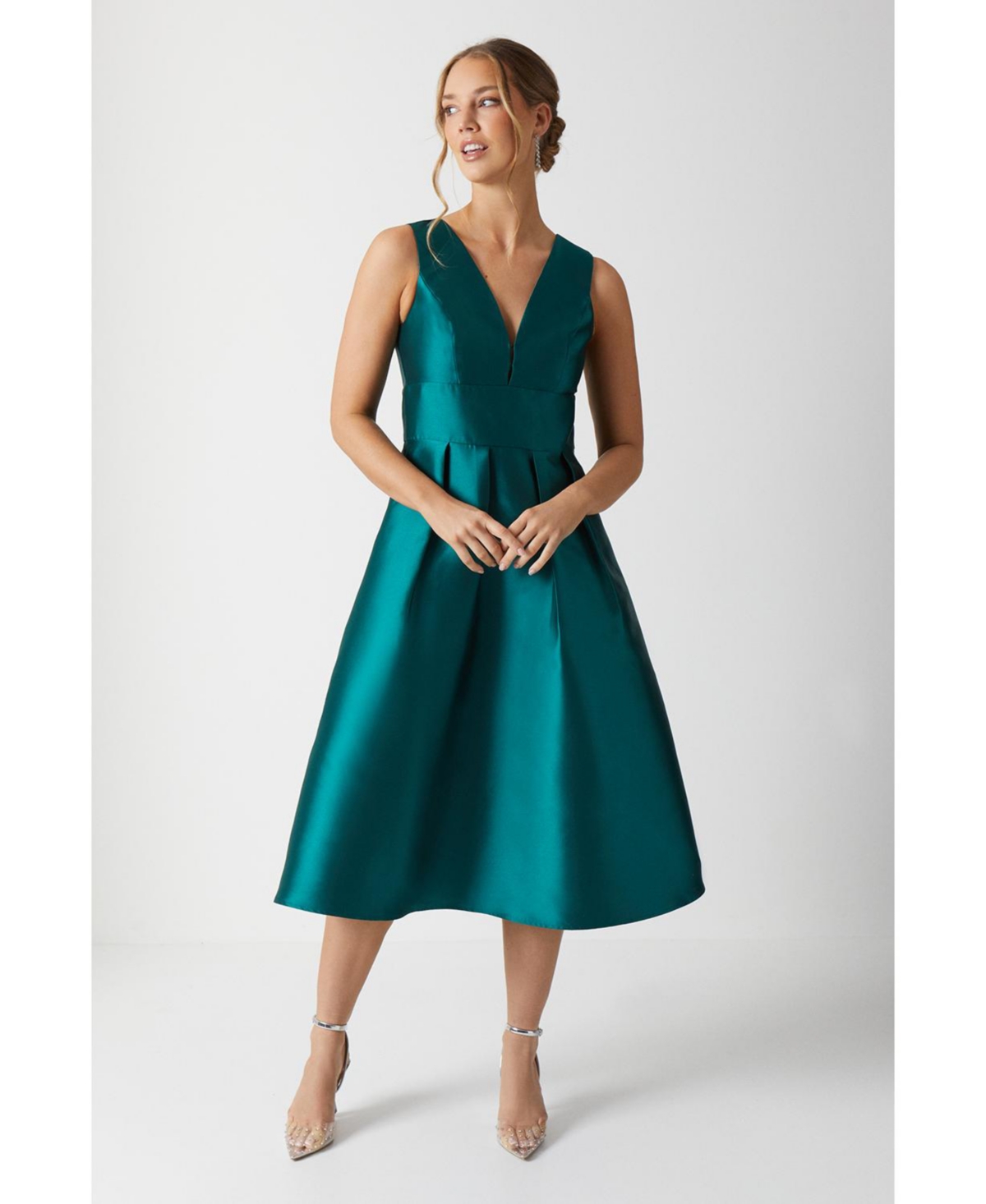 Click here for Coast Womens Twill Midi Bridesmaid Dress - Emerald prices