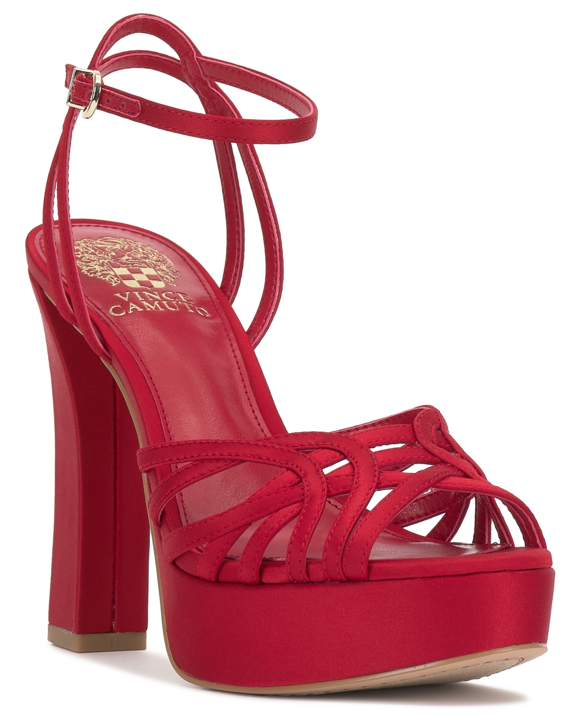 Vince Camuto Womens Samlee Strappy Platform Sandals - Flame Satin