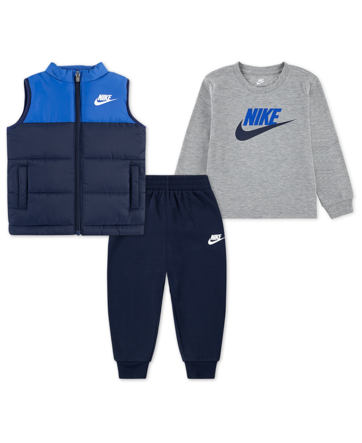Nike Boys Toddler 2T-4T 3-Piece Crewneck T-Shirt  Vest and Pants Set - Midnight Navy  Gray