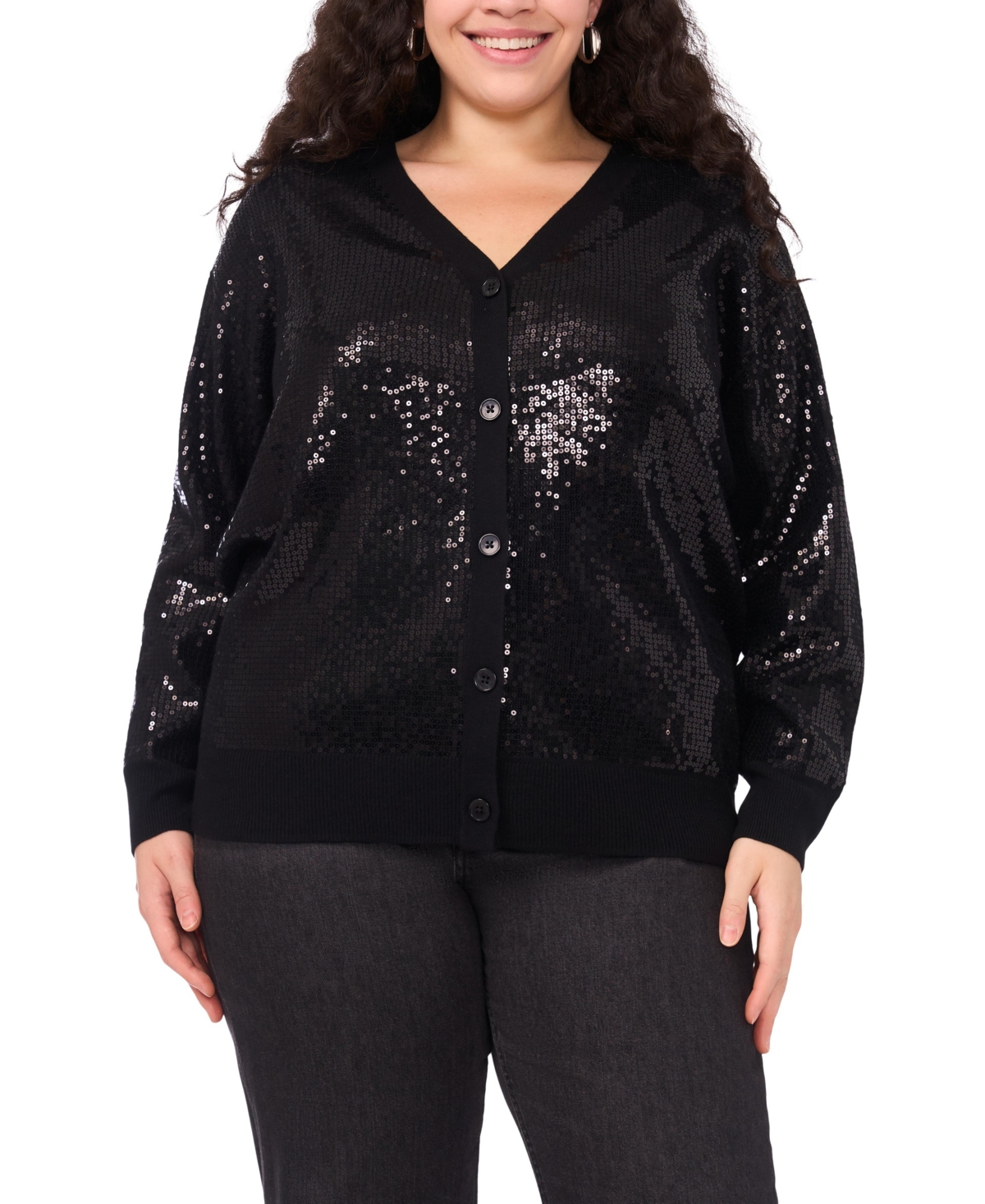 Click here for Vince Camuto Plus Size Sequined V-Neck Cardigan Sw... prices