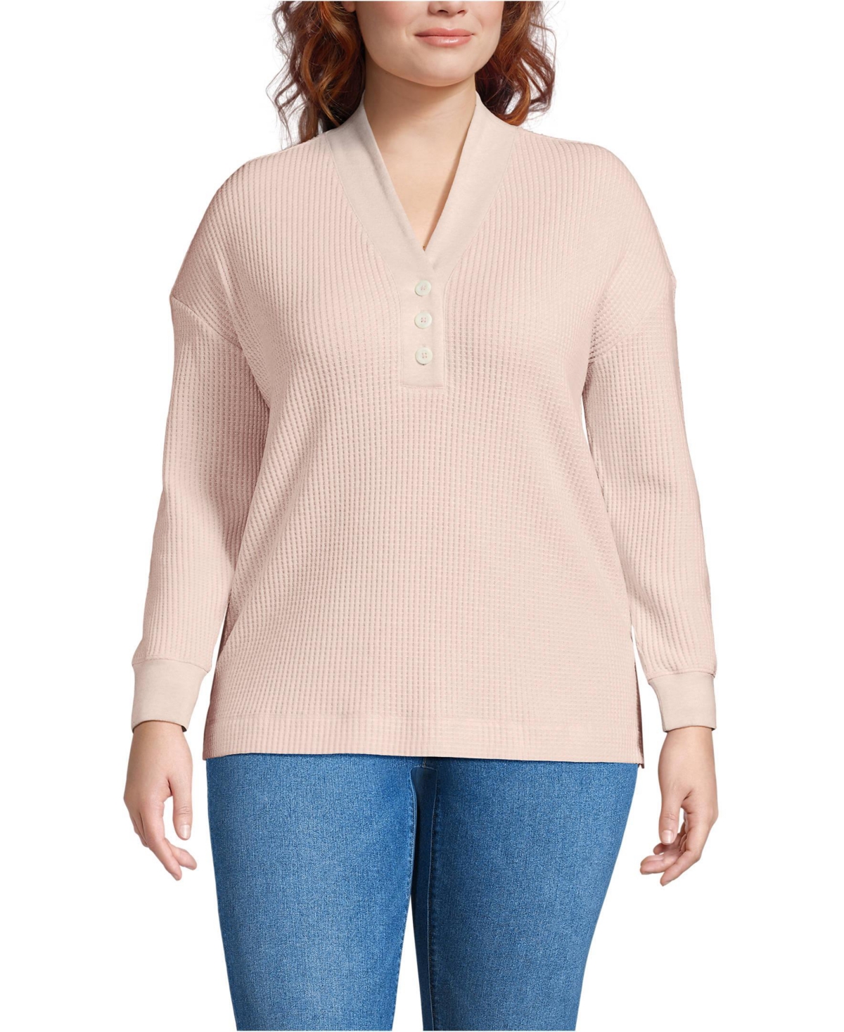 Click here for Lands End Plus Size Long Sleeve Waffle Shawl Colla... prices