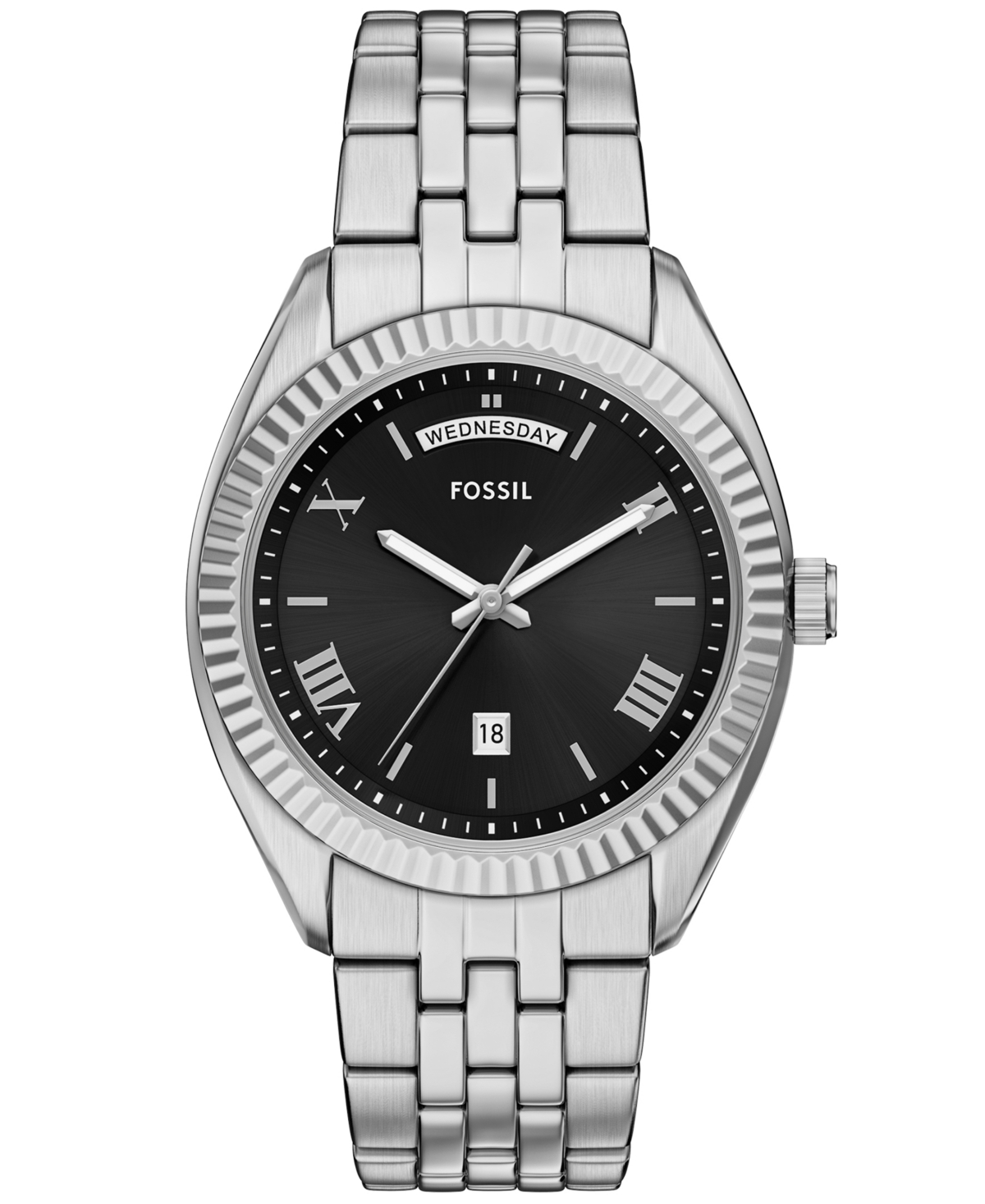 Click here for Fossil Mens Campbell Three-Hand Day-Date Stainless... prices