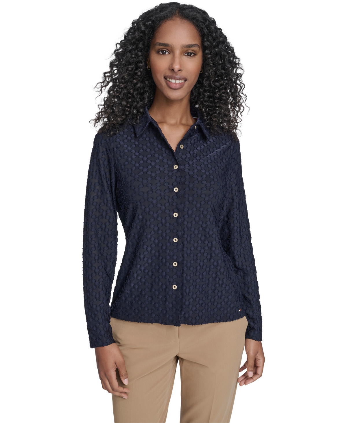 Click here for Tommy Hilfiger Womens Floral Clip Button-Up Top -... prices