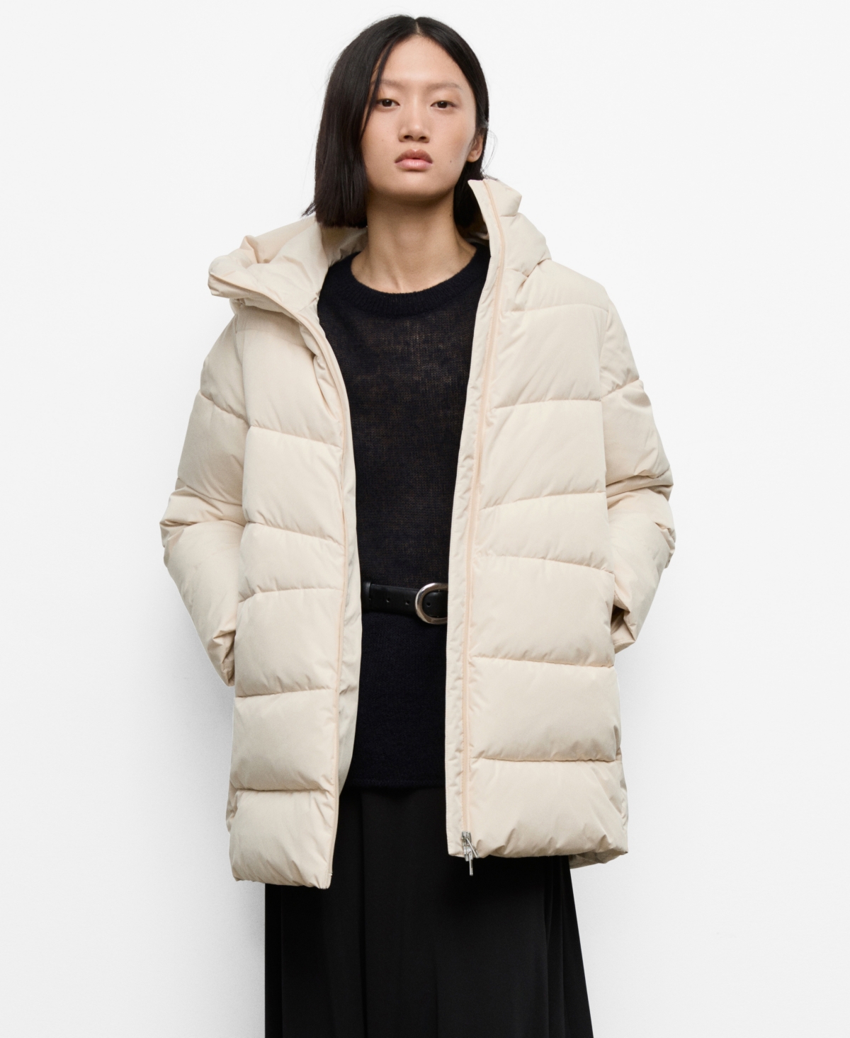 Click here for Mango Womens Hood Quilted Coat - Off White prices