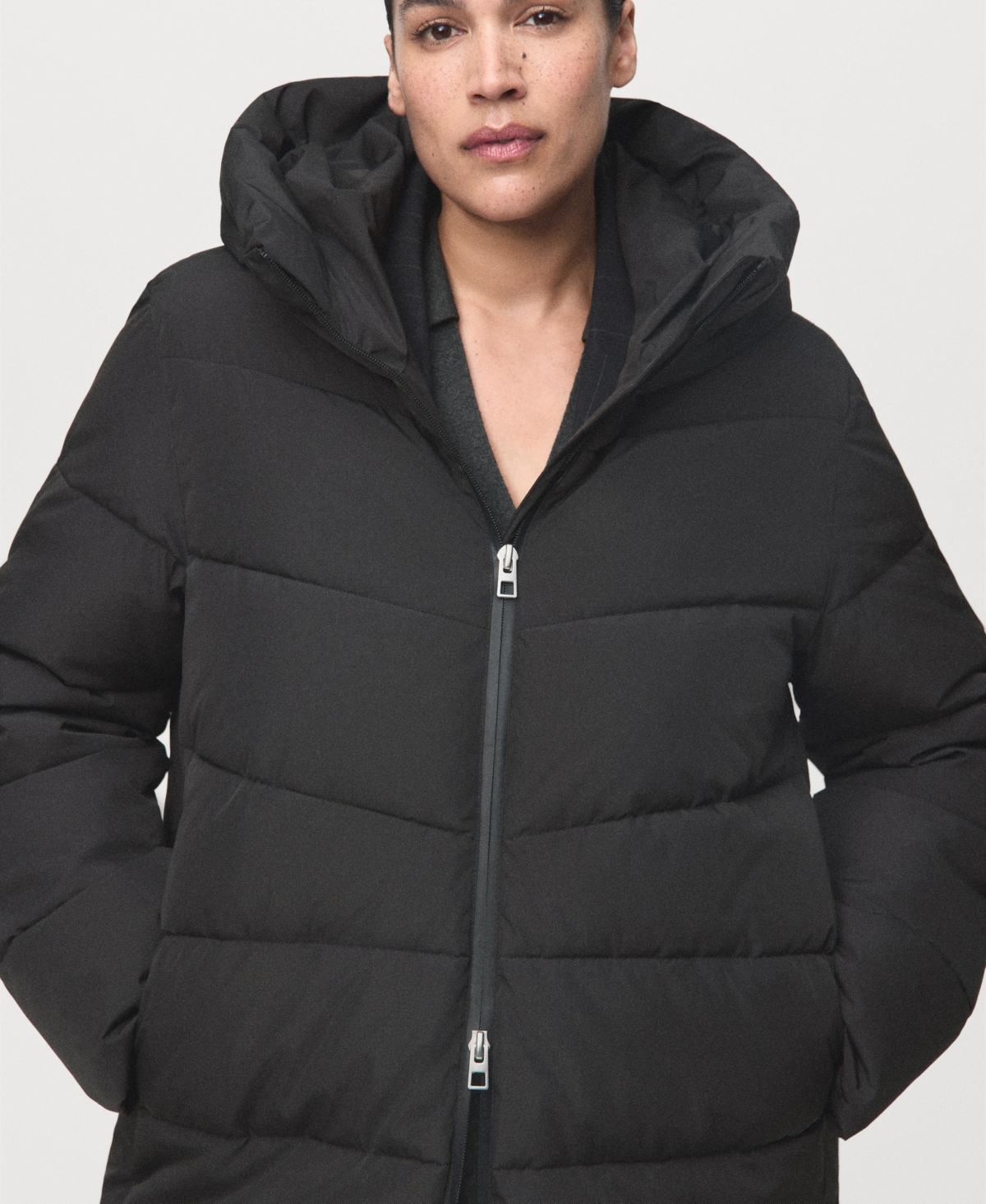 Click here for Mango Womens Hood Quilted Coat - Black prices