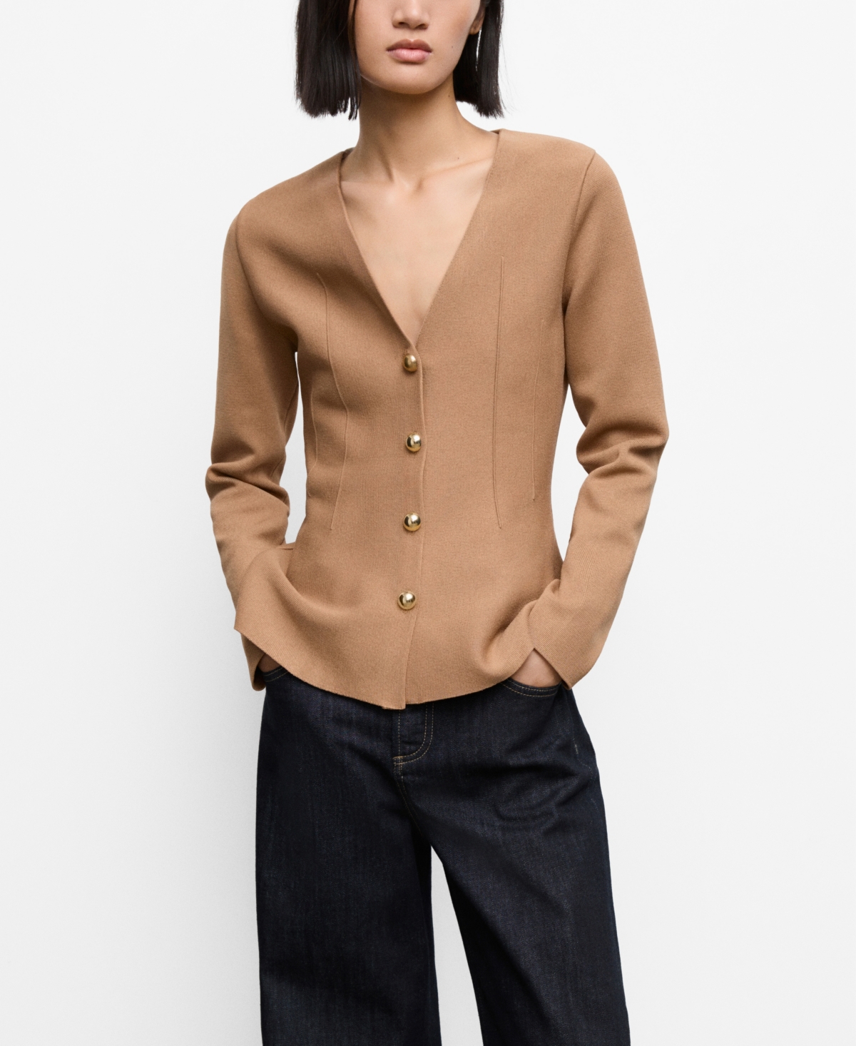 Click here for Mango Womens Fitted Knitted Buttons Jacket - Mediu... prices