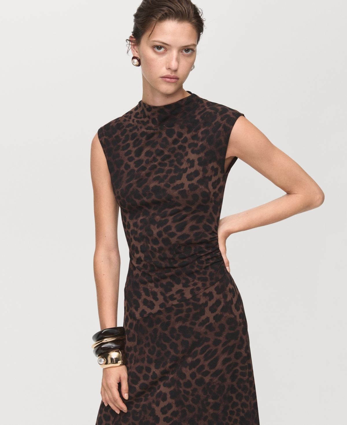 Click here for Mango Womens Leopard-Print Fitted Dress - Brown prices
