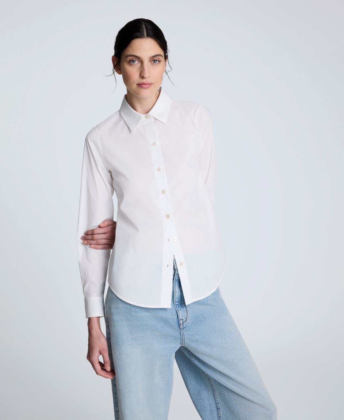 Click here for Kenneth Cole Womens Solid Poplin Button Front Shir... prices