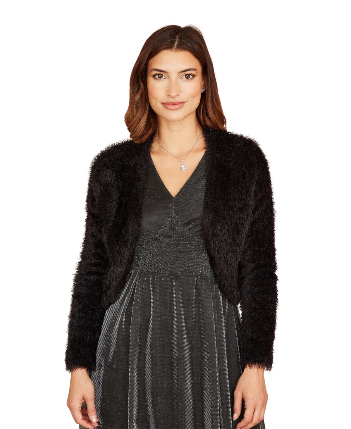 Click here for Yumi Womens Eyelash Knit Bolero - Black prices