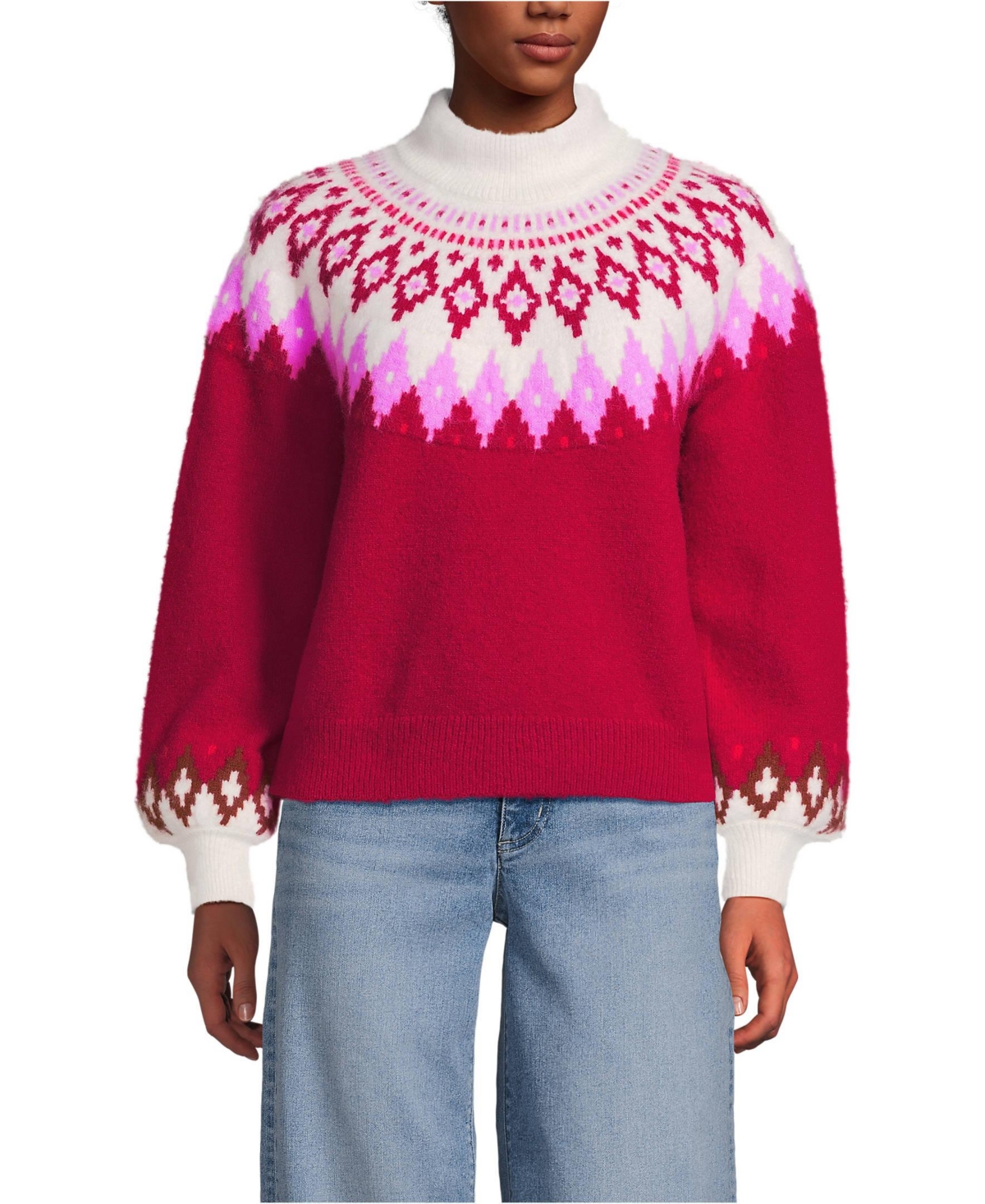 Click here for Lands End Womens Fuzzy Turtleneck Lantern Sleeve J... prices