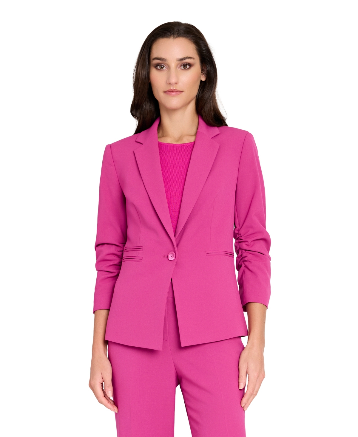 Click here for Tahari Asl Womens Ruched-Sleeve One-Button Blazer... prices