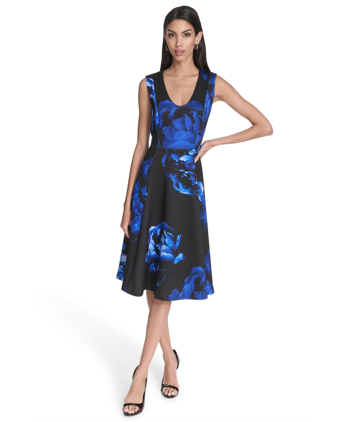 Click here for Halston Womens Printed Sleeveless Dress - Black/Bl... prices